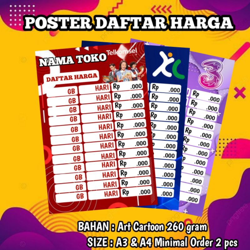 Jual POSTER & STIKER KONTER DAFTAR HARGA KUOTA | Shopee Indonesia