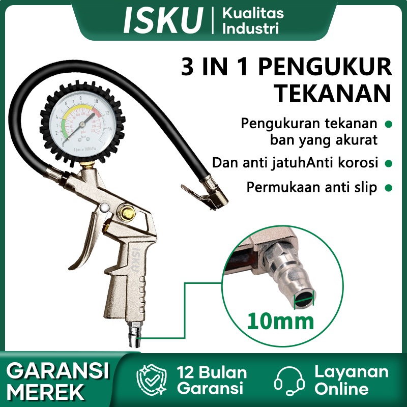Jual ISKU Tire Inflator Air Pressure Gun Isi Ukur Tekanan Angin 3 in 1 Alat Ukur Tekanan Buang ...