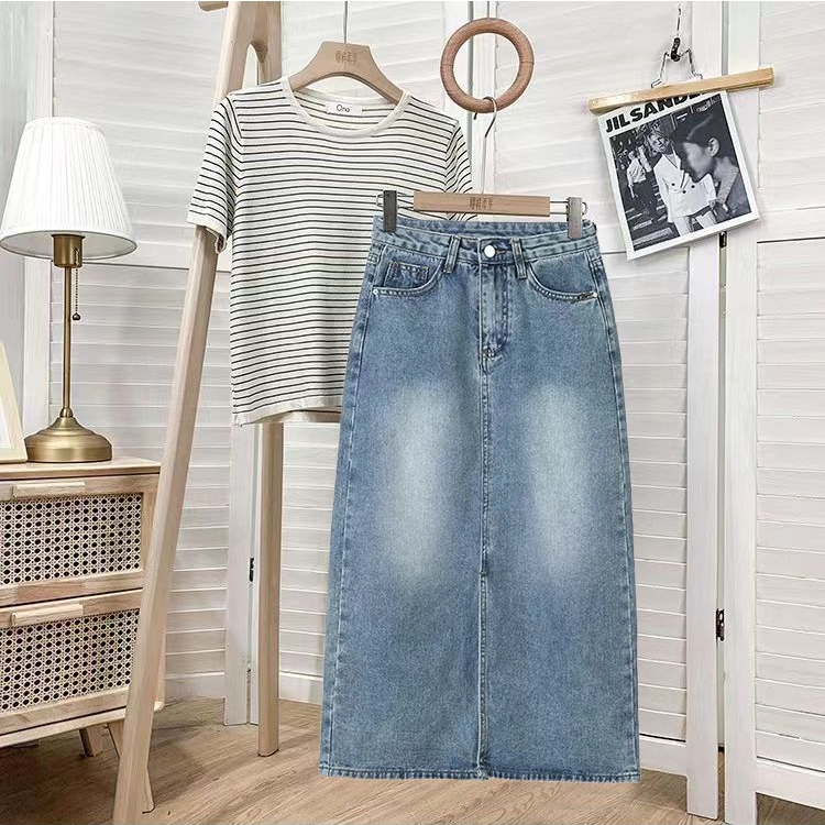 Jual JUMBO-WANITA rok jeans panjang rok a line rok korean style rok ...