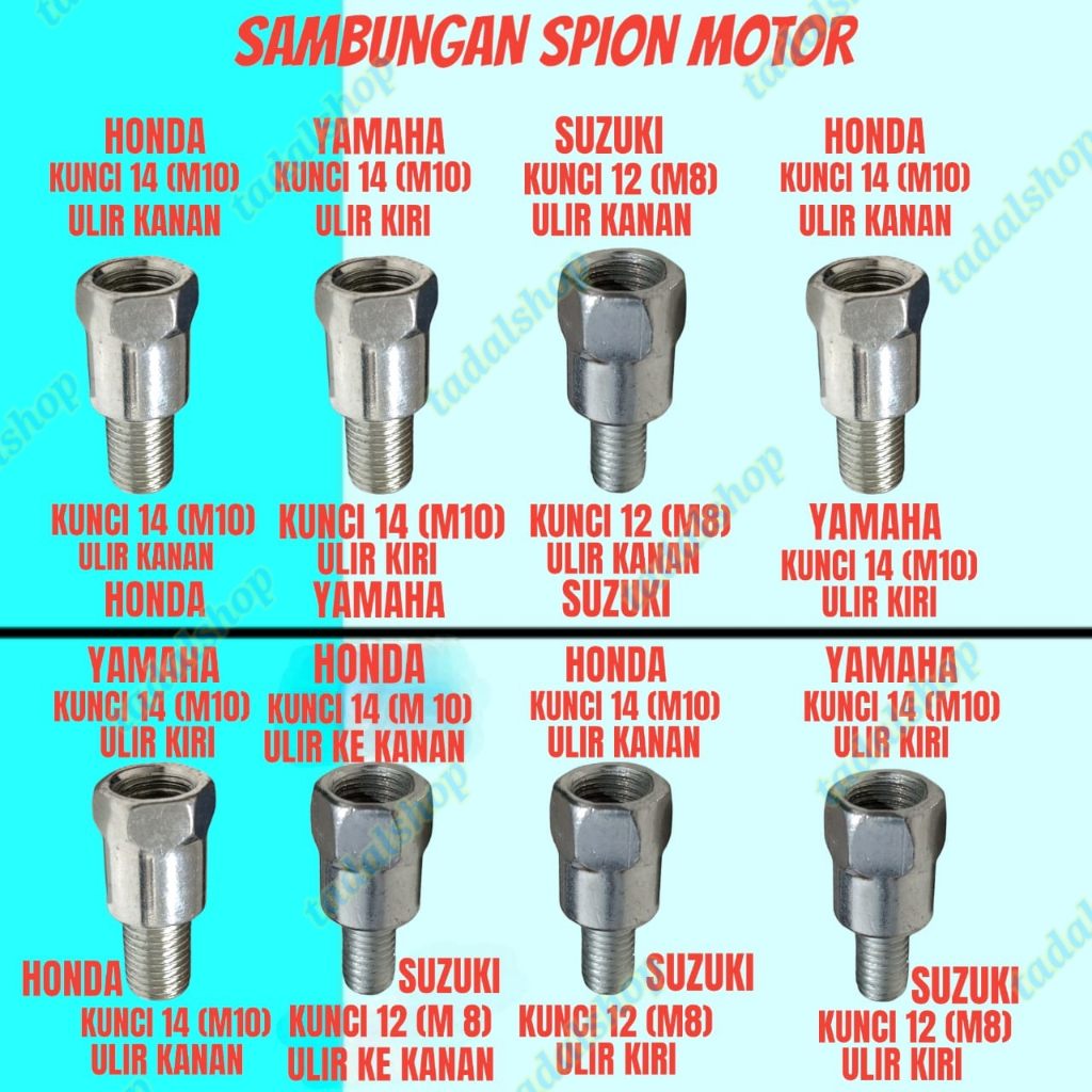 Jual baut sambungan spion / sambungan spion / peninggi spion H ke Z H ...