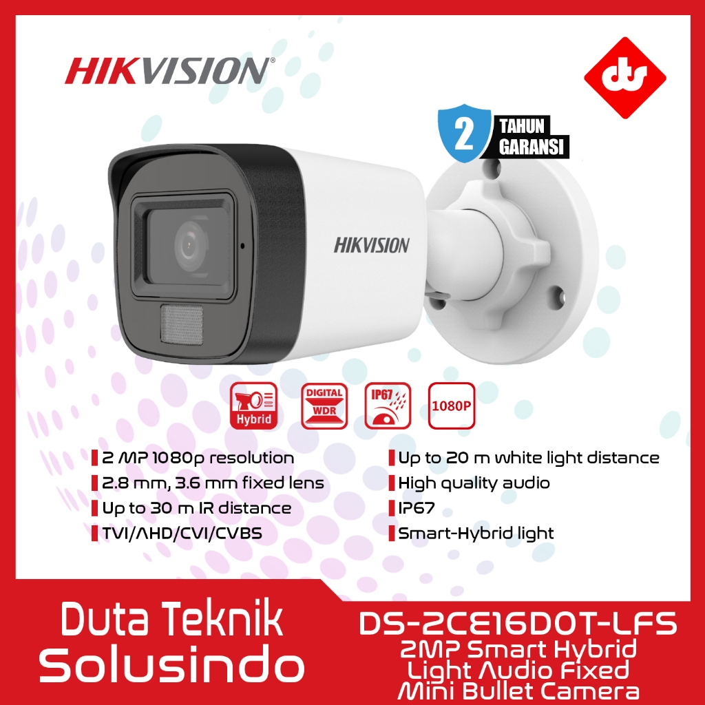 Jual HIKVISION DS-2CE16D0T-LFS 2MP SMART HYBRID LIGHT AUDIO BULLET CAMERA - 2.8mm | Shopee Indonesia