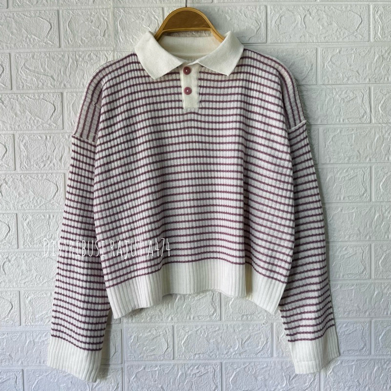Jual XAMN POLO SWETER RAJUT CRO MOTIF STRIPE LENGAN PANJANG | Shopee ...