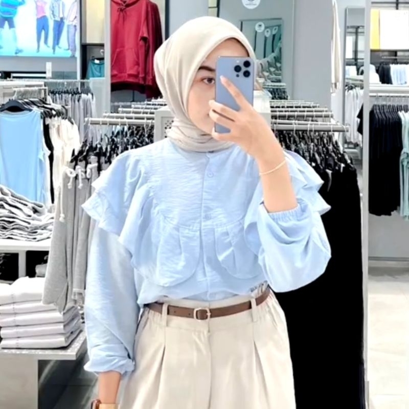 Jual blouse ruffle polo linen kemeja wanita rafella atasan ke kinian ...