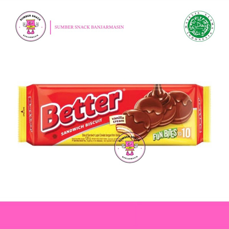 Jual Better Sandwich Biscuit Vanilla Cream (Isi 10 pack) (120g) | Shopee Indonesia
