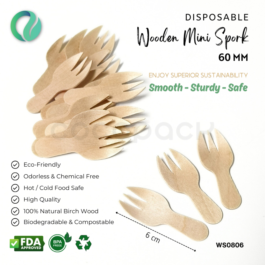 Jual Garpu Sendok Kayu 2in1 6cm Disposable Birch Wood Mini Spork Sekali ...