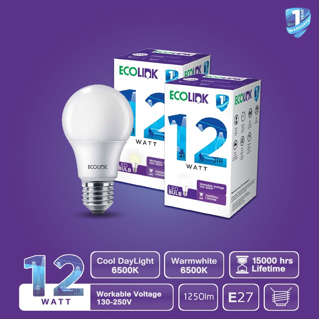 Jual Ecolink Lampu LED Bulb 12 watt 12W CAHAYA PUTIH 6500K | Shopee ...