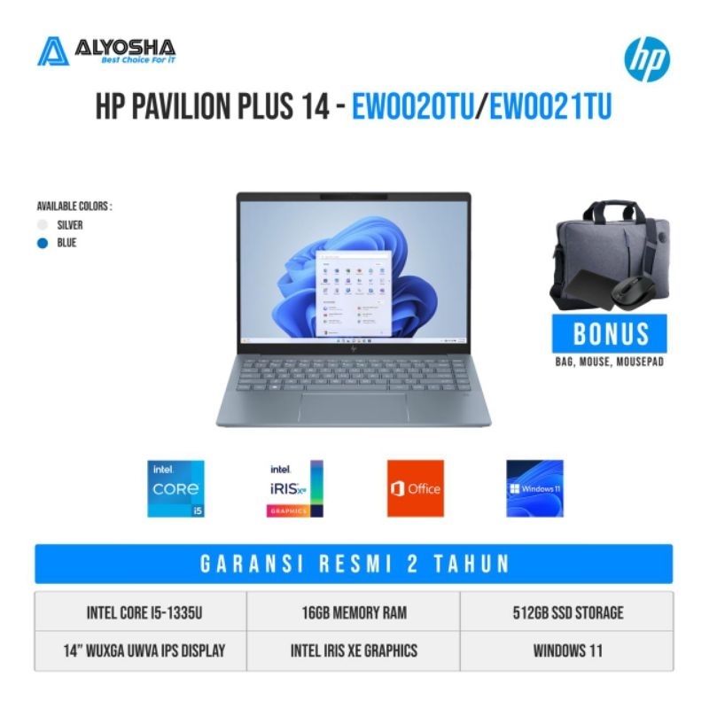 Jual HP Pavilion Plus 14 EW0021TU | Core i5 1335U 16GB | 512GB | IrisXe 14" | W11+OHS | Shopee ...