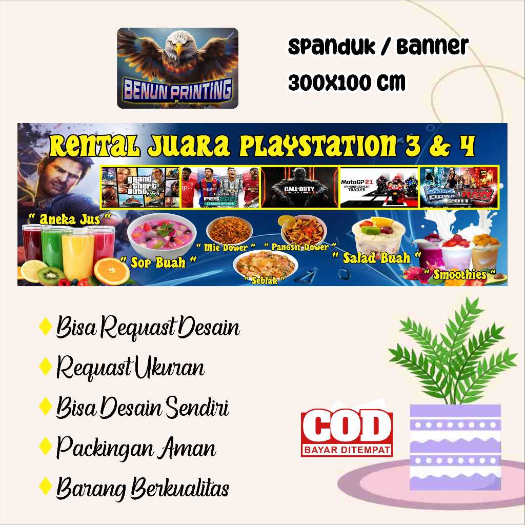 Jual Spanduk 300x100 Rental PS dan Aneka Jajanan Bisa Requast Desain ...