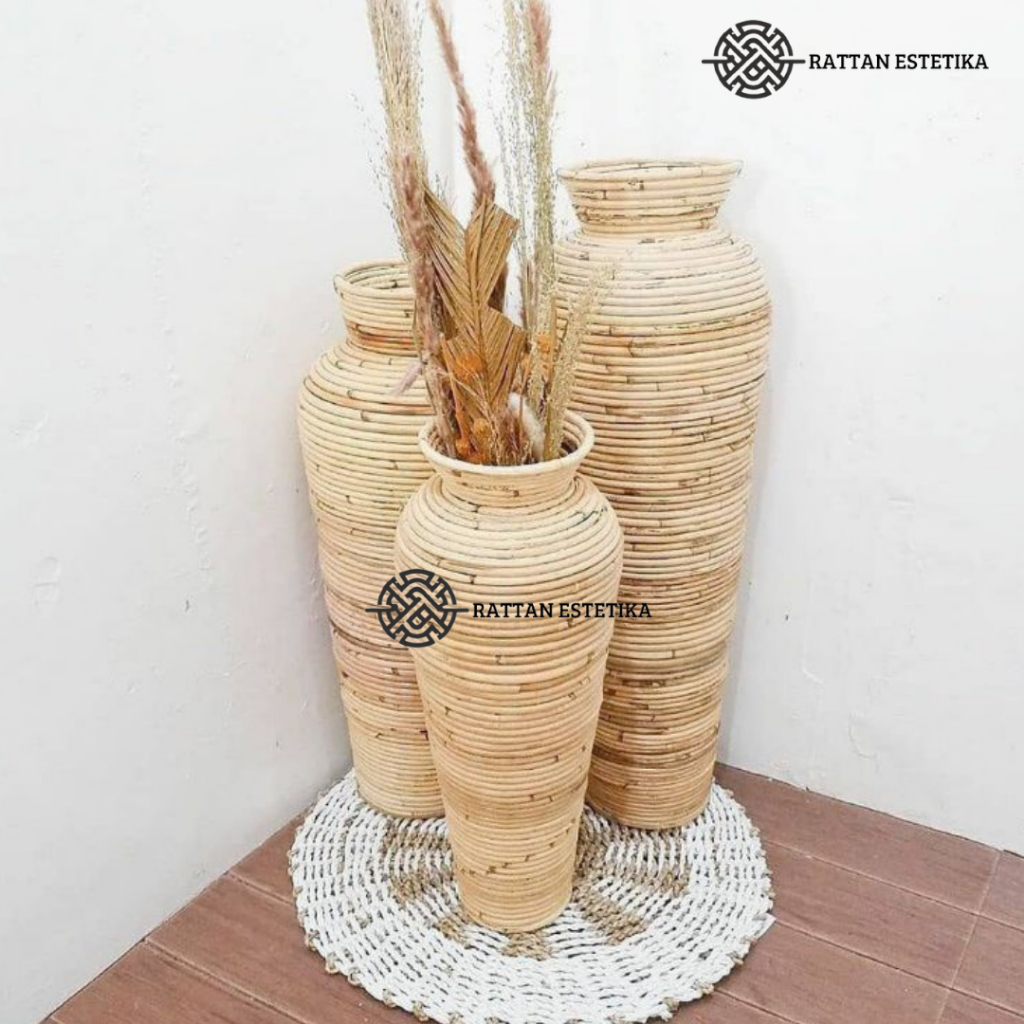 Jual GUCI VAS BUNGA ROTAN / POT BUNGA ROTAN WORTEL FINISHING MENGKILAP ...
