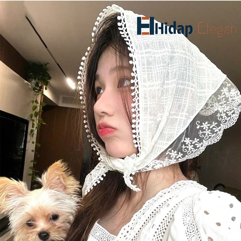 Jual Gaya Aesthetic Raw Lace Syal Korea, Ikat Kepala Renda Segi Tiga ...