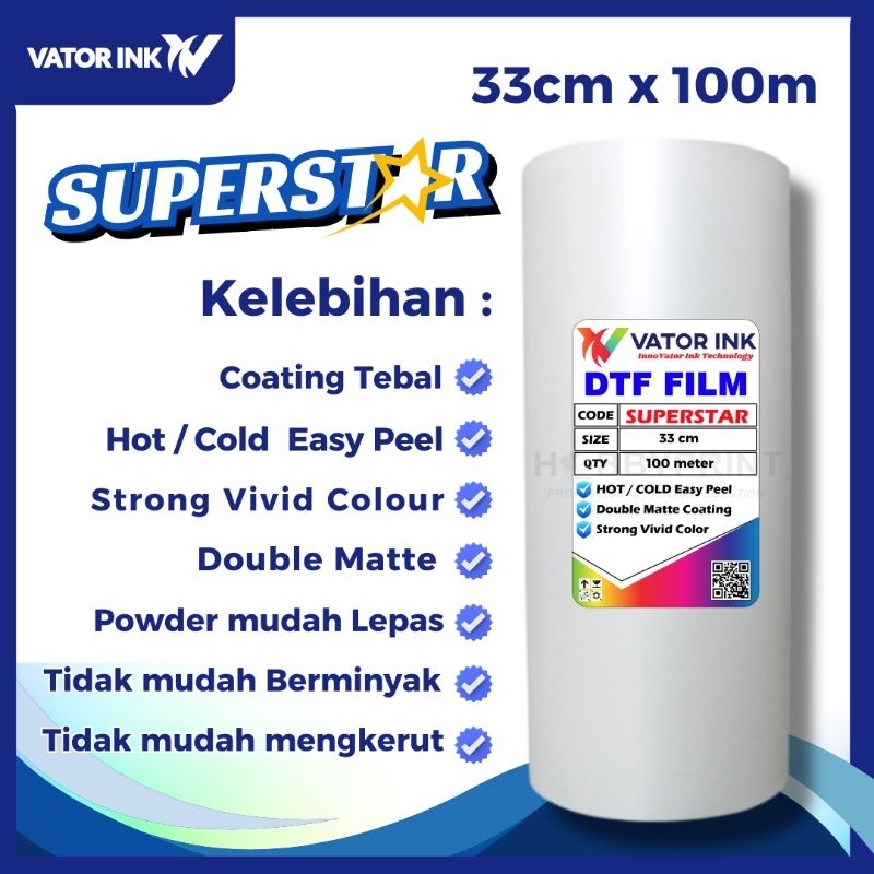 Jual PET FILM DTF VATOR SUPERSTAR 33cm x 100m Coating Tebal Double Matte Hot Cold Peel Warna ...