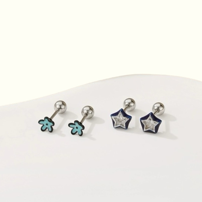 Jual flower & star-shaped ball-end earrings in SILVER colour (A1 ...