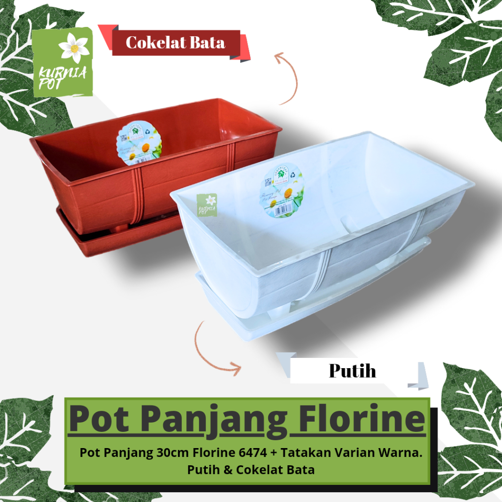 Jual Pot Tanaman Bunga Panjang Florine 30 Cm Putih Cokelat Plus Alas ...