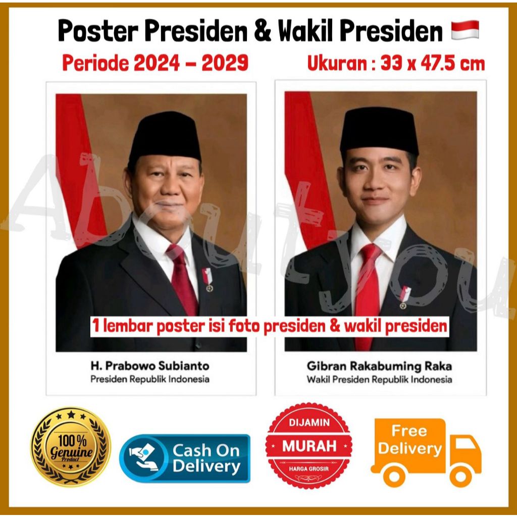 Jual Set POSTER FOTO Presiden Prabowo Wakil Presiden Gibran Poster ...