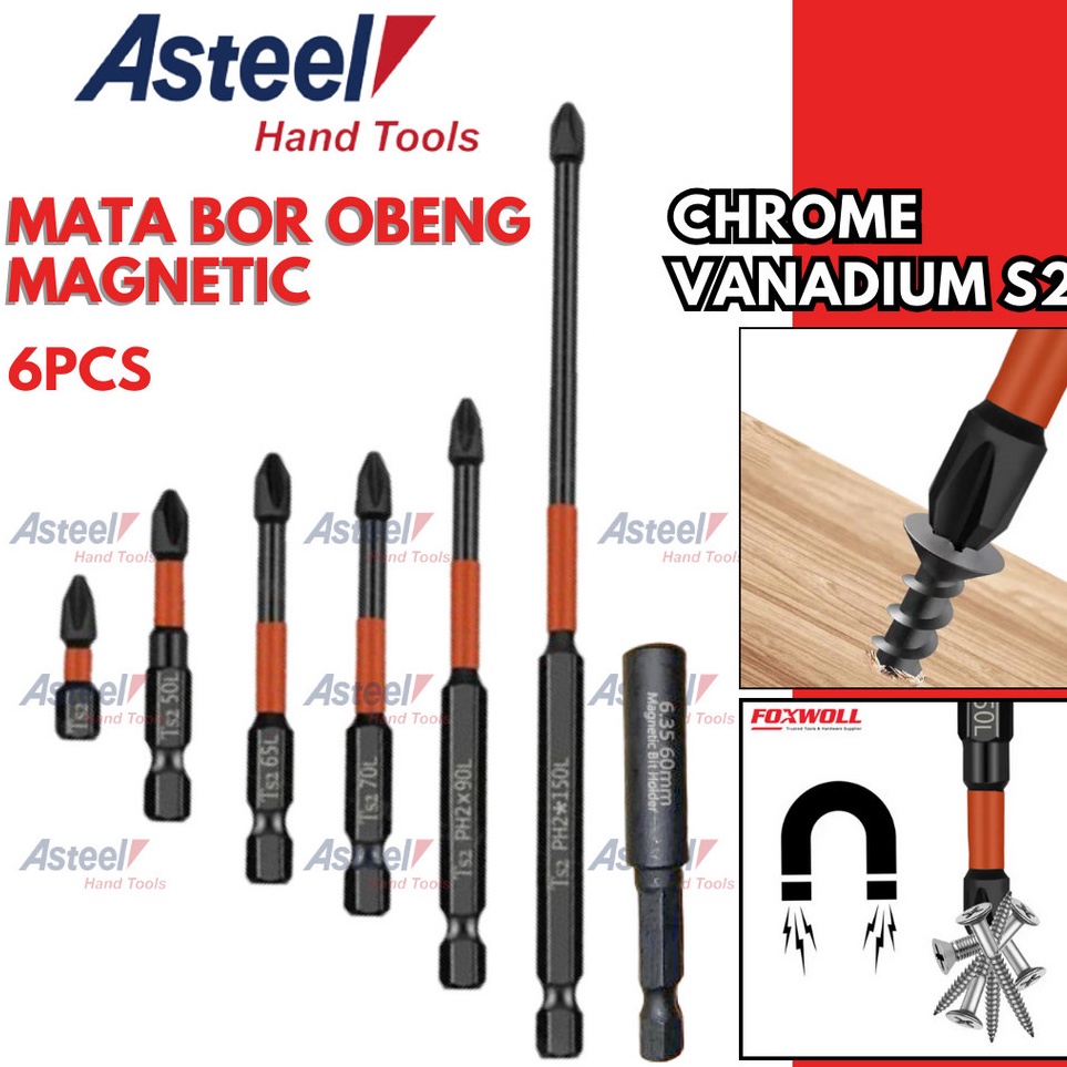 Jual KODE R9Q ASTEEL Mata bor obeng set 6pcs magnet magnetic ...