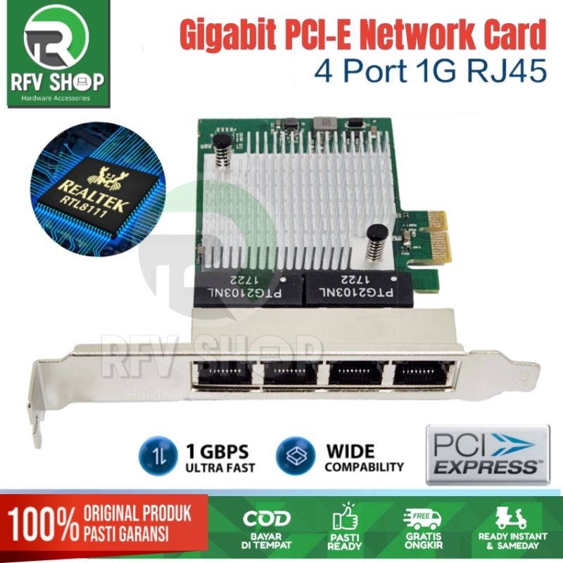 Jual PCI EXPRESS GIGABIT LAN 4 PORT NETWORK CARD PCIe 1GBPS REALTEK ...