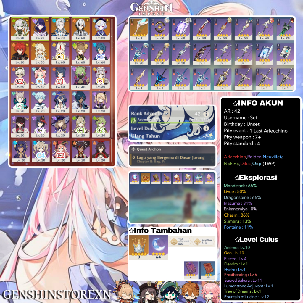 Jual CUSTOM Poster karakter stater/mid/endgame Genshin Impact Akunn n Ayaka Kazuha Furina ...