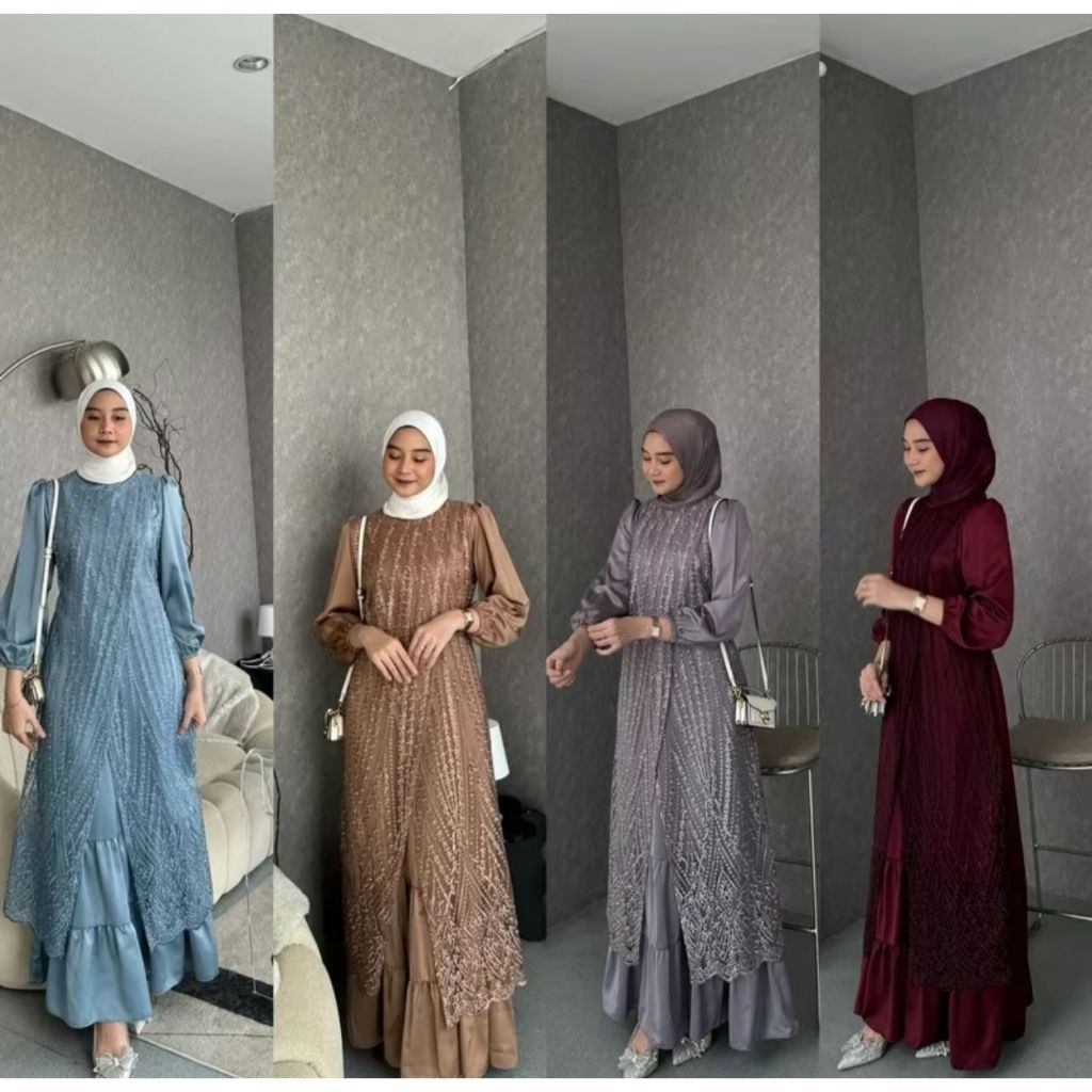 Jual NEW Livia Dress Kondangan Gamis Silk Mix Brukat Terbaru Gaun Muslimah Busui M L XL | Shopee ...