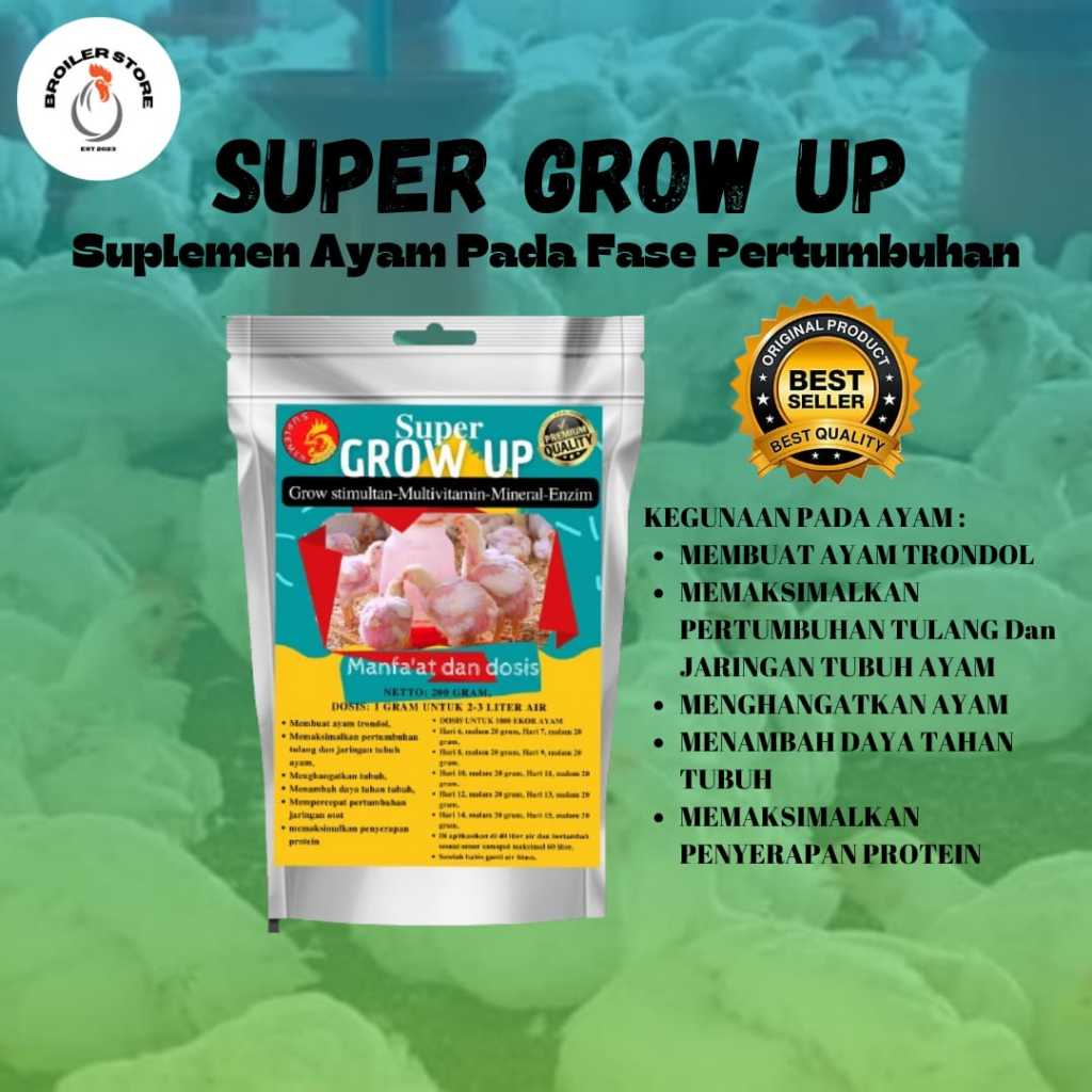 Jual SUPER GROW UP - SUPLEMEN AYAM BROILER - VITAMIN FASE PERTUMBUHAN ...