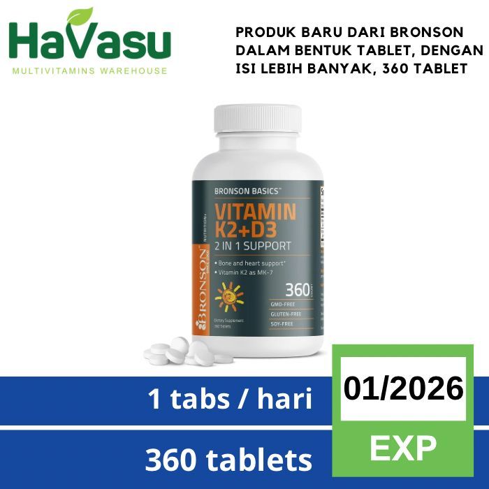 Jual Bronson Basics Vitamin K2 D3 360 Tablet 5000IU 90 mcg - Bone Heart ...