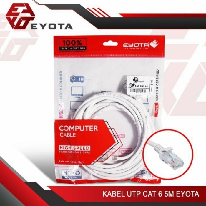 Jual Kabel Lan Eyota Cat6 3 meter/5 meter Pelindung kabel Putih ...