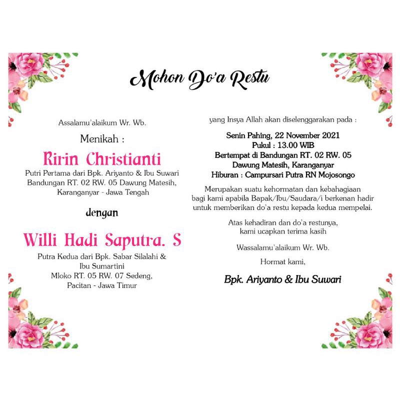 Jual (1-2 HARI JADI) UNDANGAN TONJOKAN 1/2 FOLIO (BESAR) | UNDANGAN ...