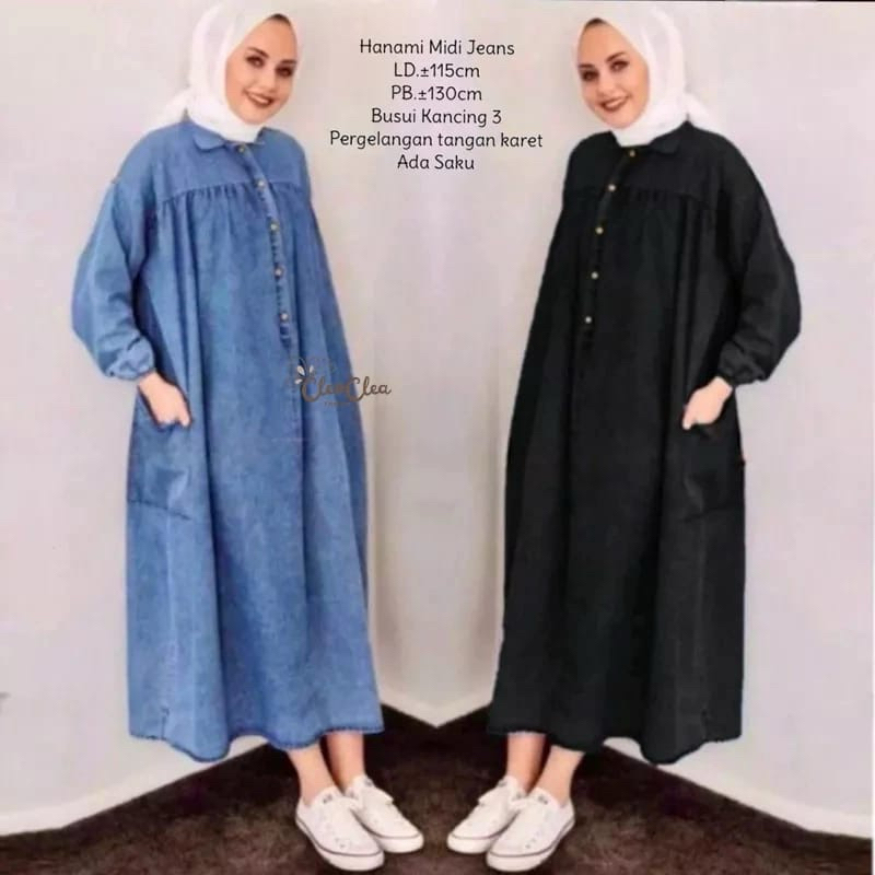 Jual Hanami Midi Dress Jeans Wanita Jumbo Ld 120 Pb 125 Terbaru//Baju Gamis Jumbo Dress Denim ...