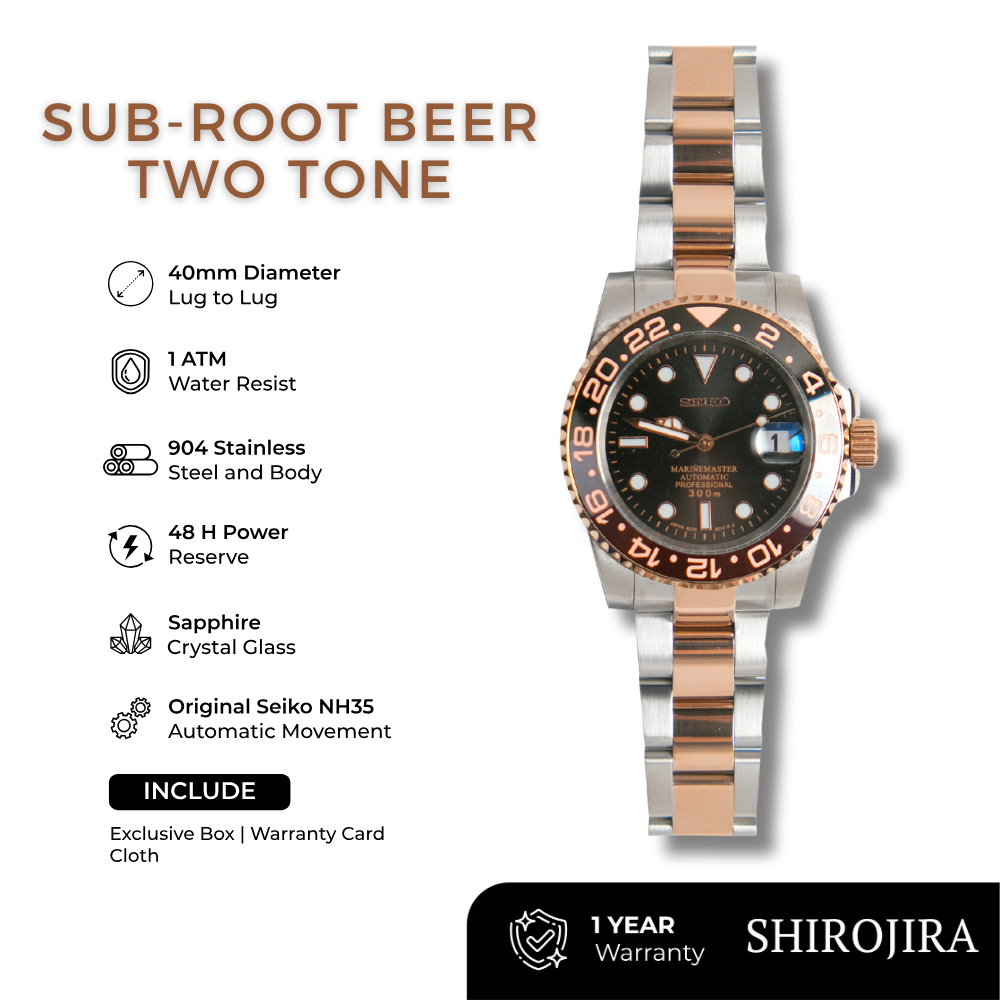 Jual Shirojira Seiko Mod Submariner Root Beer Two Tone Dial Automatic NH35 | Shopee Indonesia