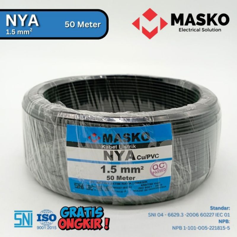 Jual KABEL NYA 1.5 MM TUNGGAL 50M 50 M 50MTR ORI MASKO KABEL NYA MASKO ...