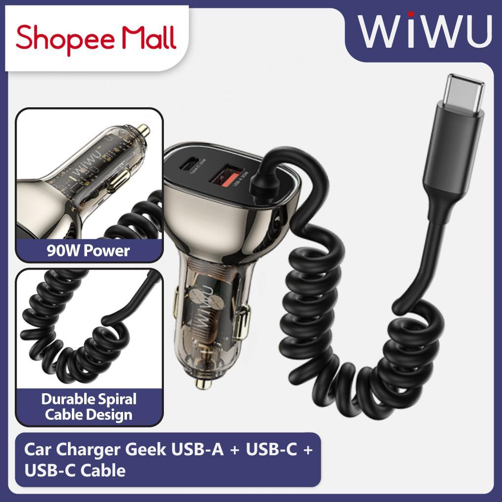 Jual Car Charger WiWU Geek USB-A + USB-C + USB-C Cable 90W QC PD Power ...