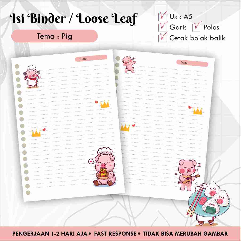 Jual Isi Binder / Loose leaf gambar A5 Tema PIG / Refill Map Binder ...