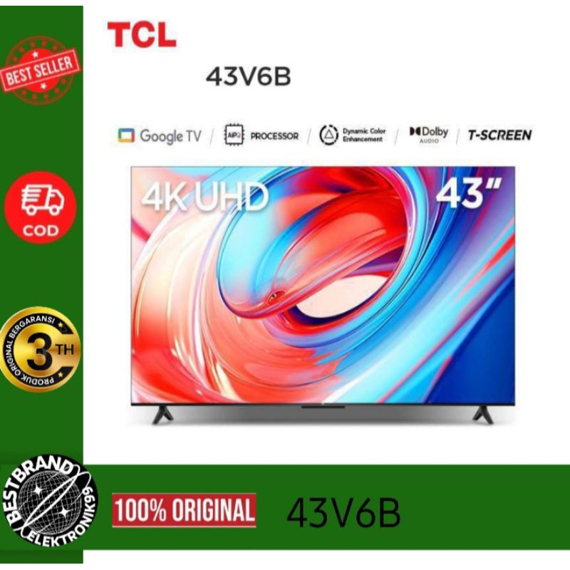 Jual TCL V6B 43V6B LED TV 43INCH 4K UHD GOOGLE TV DOLBY AUDIO | Shopee ...