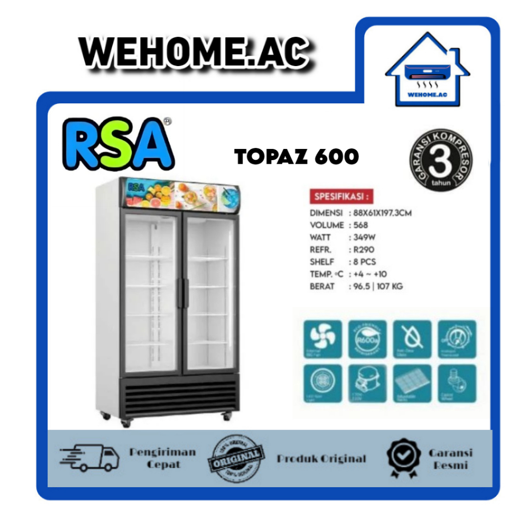 Jual Showcase Cooler RSA 2 Pintu TOPAZ 600 Kulkas Lemari Display Cooler ...