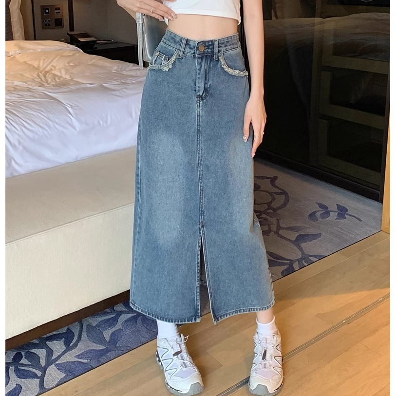 Jual Rok jeans 7 8 wanita Rok korean style Rok jeans panjang Rok jeans ...