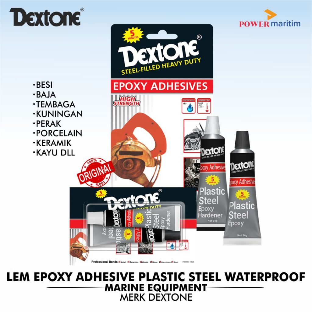 Jual Lem Dextone Epoxy Adhesive Dexton 5 Menit Lem Besi Baja 48 gram ...
