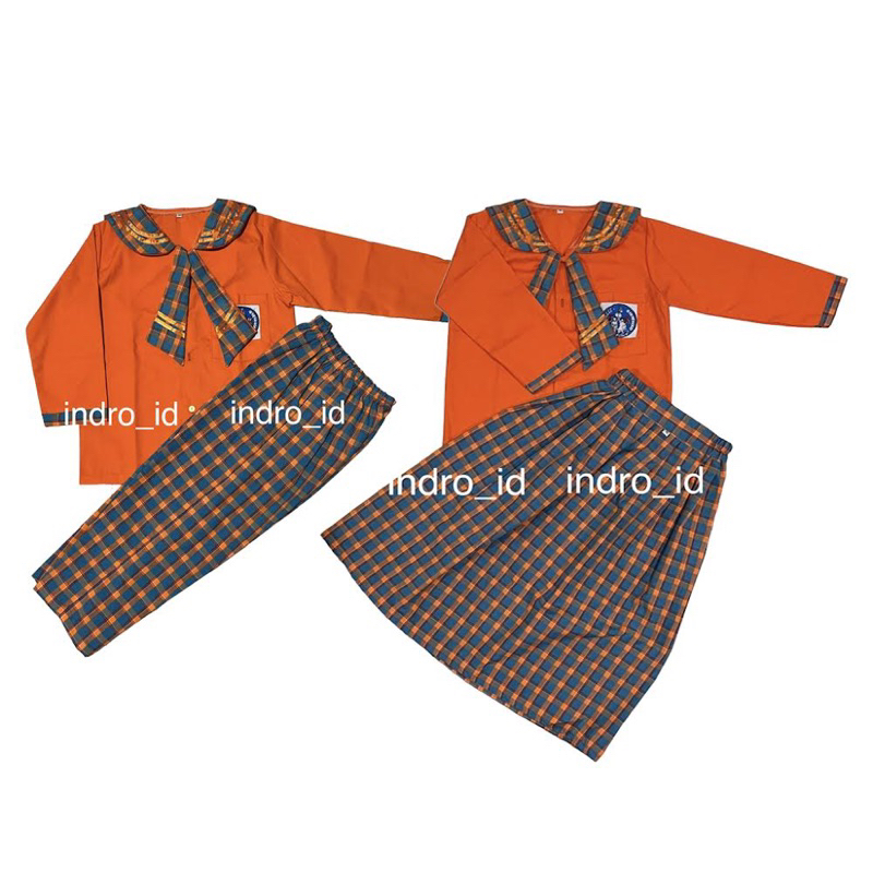 Jual SERAGAM TK PAUD KOTAK KOTAK BIRU ORANGE | Shopee Indonesia