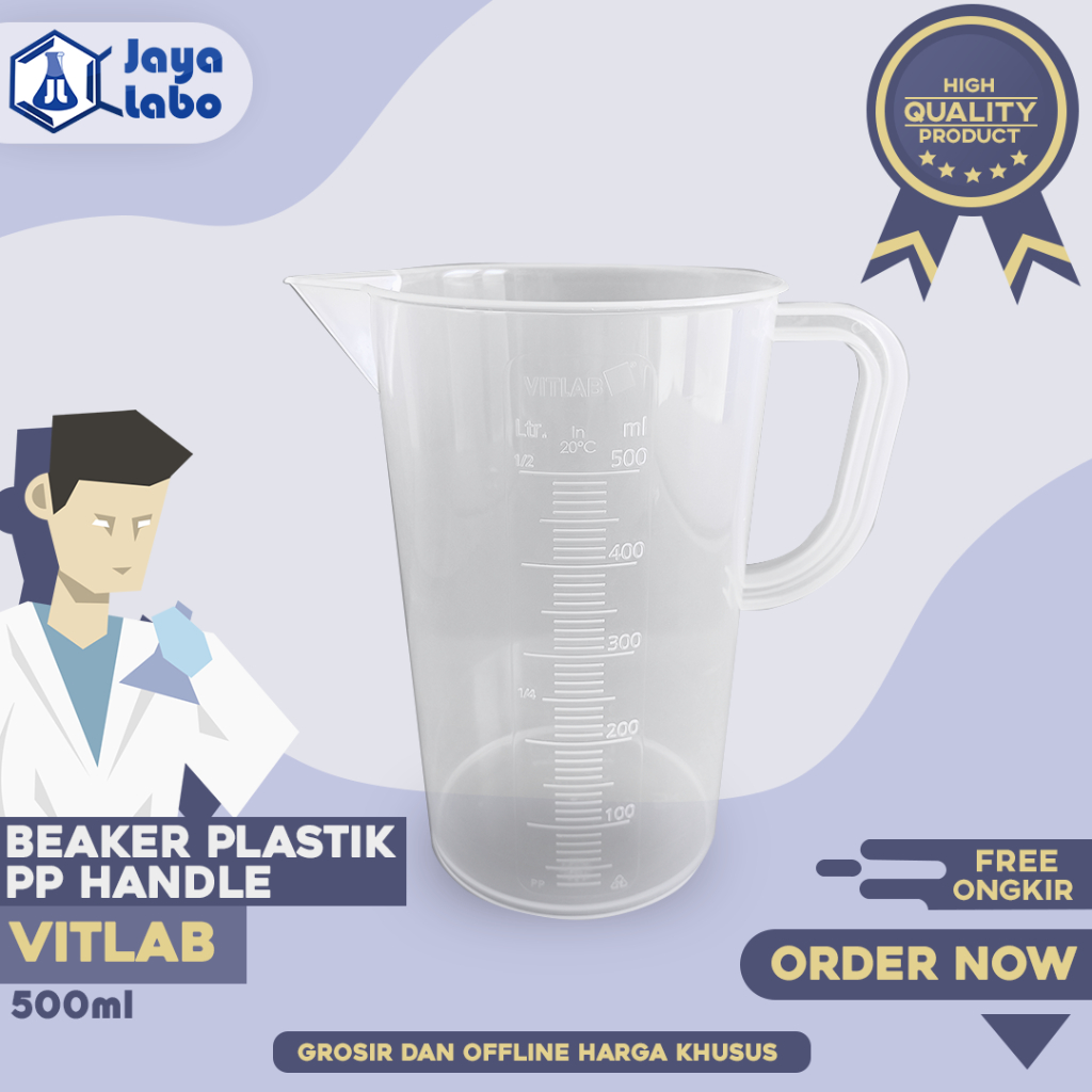 Jual VITLAB Beaker Plastik PP Handle 500 ml / Gelas Kimia Plastik | Shopee Indonesia