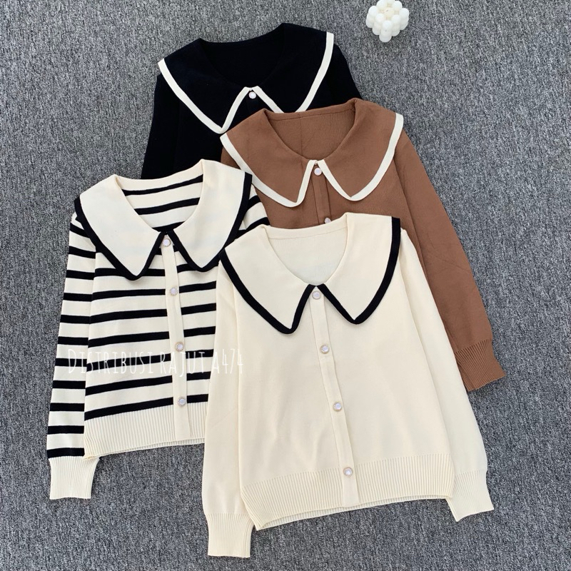 Jual PURNAMA KNITS ATASAN CARDIGAN RAJUT POLO STRIPE KANCING POLOS ...