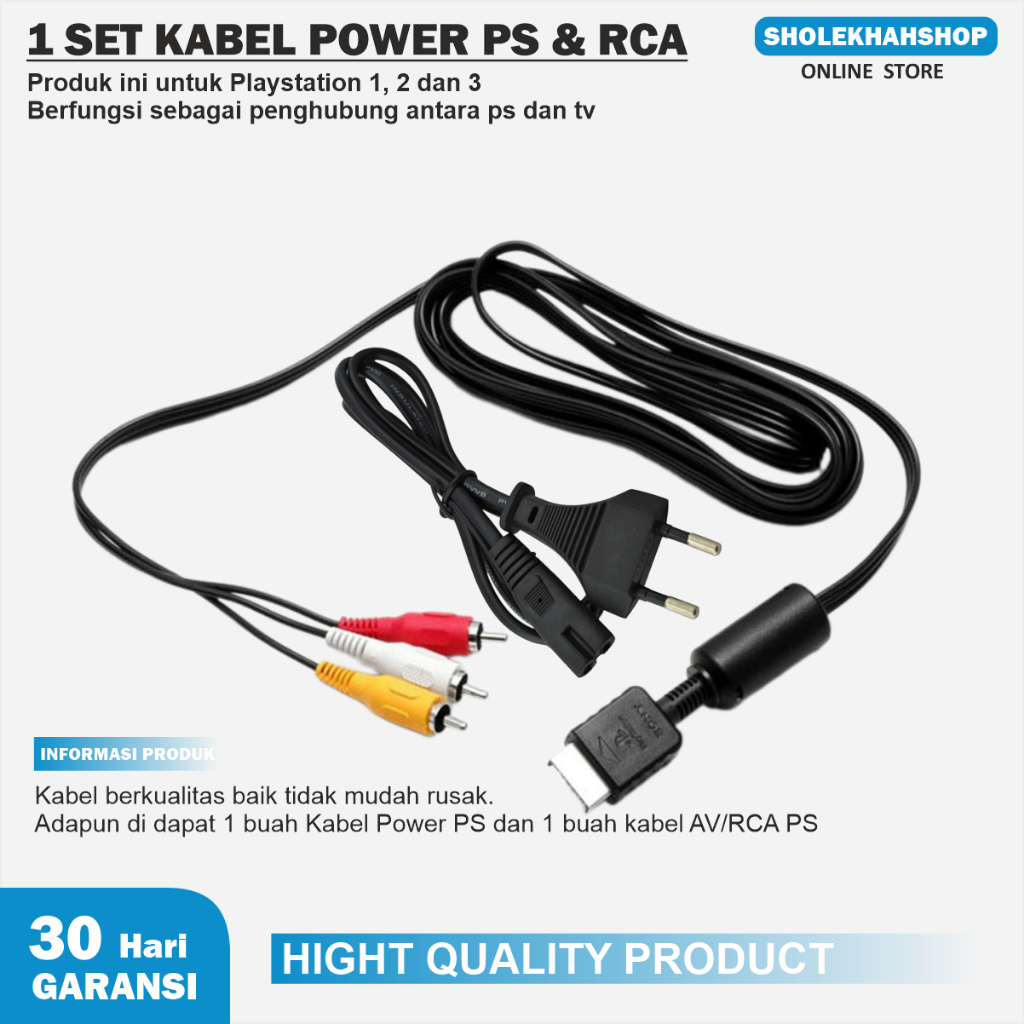 Jual Kabel av ps2 / kabel rca + kabel listrik ps1 ps2 ps3, paket 1 set ...