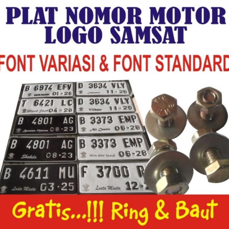 Jual plat nomor motor 1pcs harga satuan font baru standard gratis baut ...