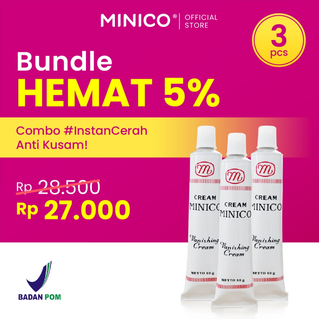 Jual Minico Vanishing Cream Tone Up 3pcs Krim Pelembab Kulit Kusam ...