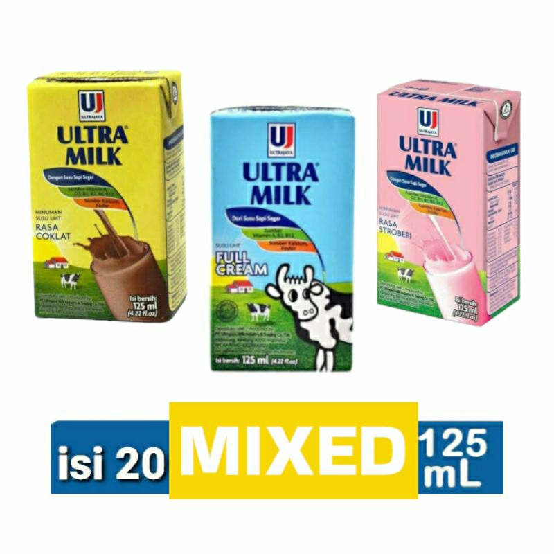 Jual DEPO Susu ULTRA MILK 125ml 1 Dus Susu Kotak UHT Full cream Rasa Strawberry Coklat Stroberi ...