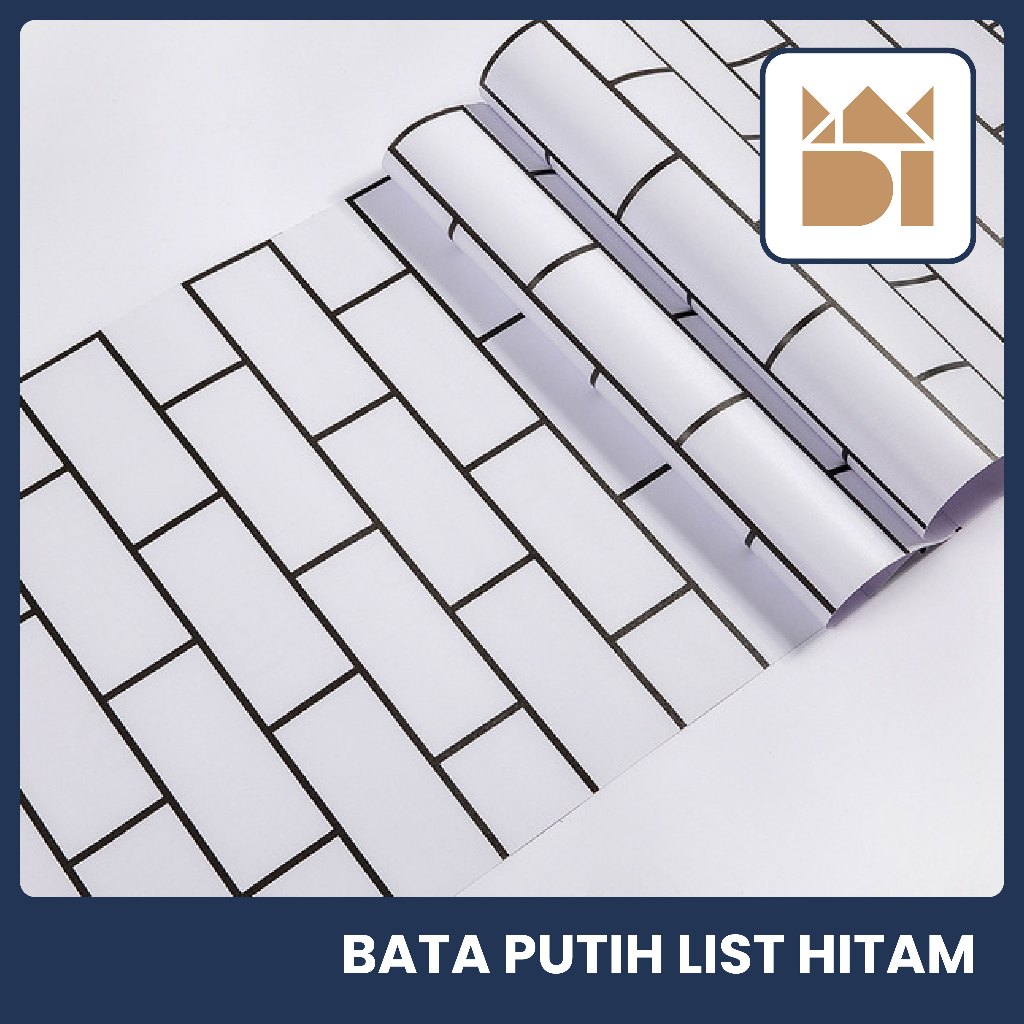 Jual Wallpaper Stiker Dinding Motif Bata Putih List Hitam Ukuran 45 Cm ...