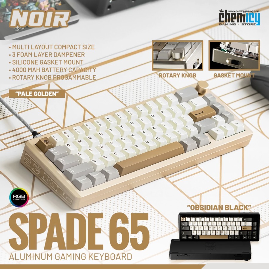 Jual Noir Spade65 65% Aluminum Wireless Mechanical Gaming Keyboard ...