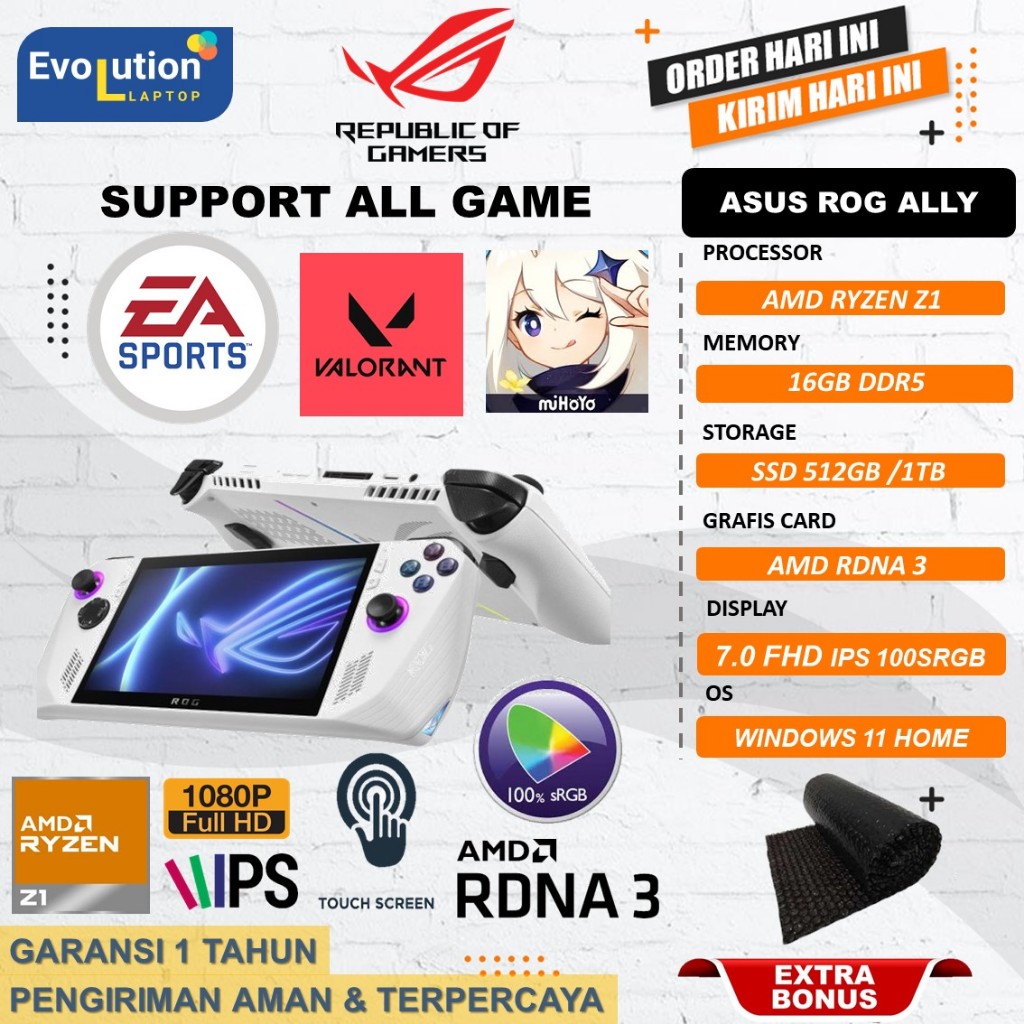 Jual Gaming Konsol Termurah Asus ROG Ally RC71L AMD Ryzen Z1 16GB DDR5 ...