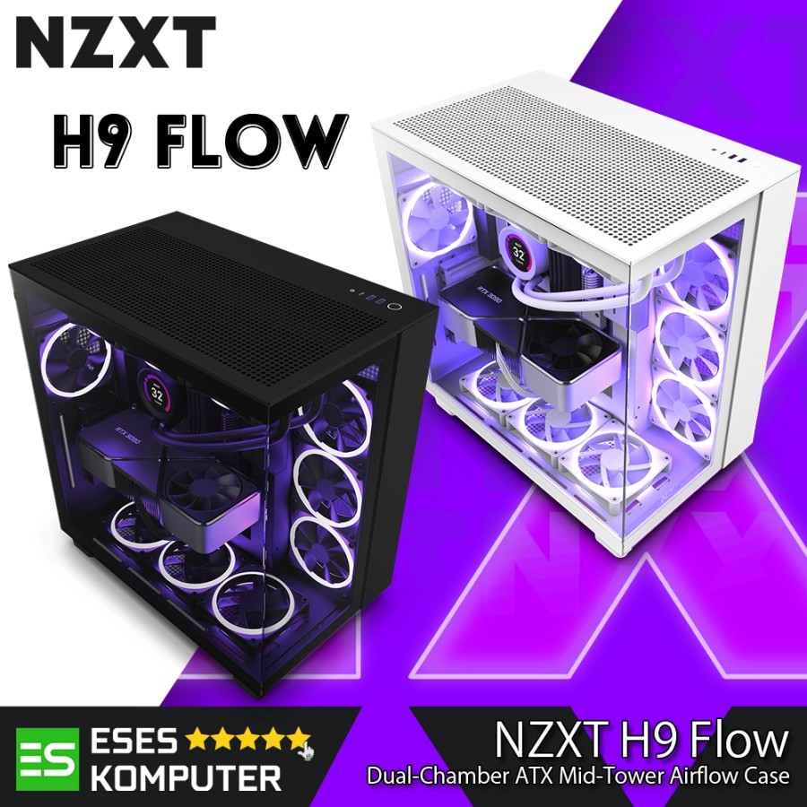 Jual Case NZXT H9 FLOW Black / White Dual-Chamber ATX Mid-Tower Airflow ...