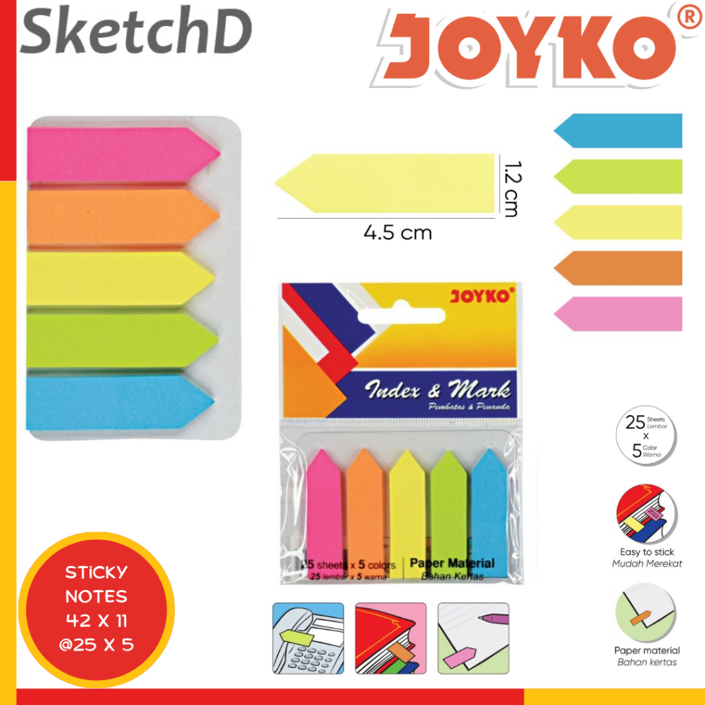 Jual Memo Tempel Kertas Joyko IM 46 Sticky Notes Index & Mark 5 warna ...