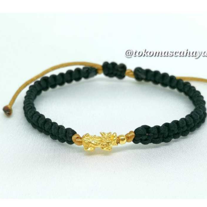 Jual Gelang Tali Emas Charm Dragon Padat / Naga / Pixiu & Bola Emas ...