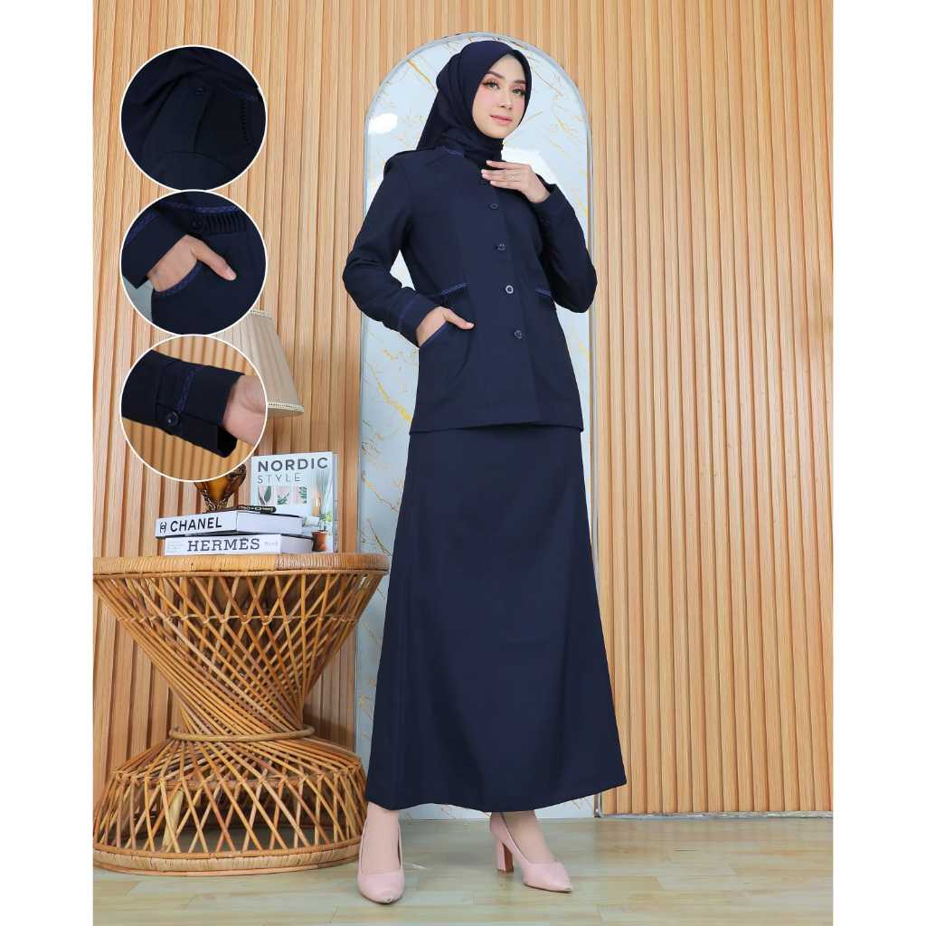 Jual Seragam Baju Dinas Kerja Wanita PNS Guru Model 902 Biru Dongker Setelan Rok.A Poliester ...