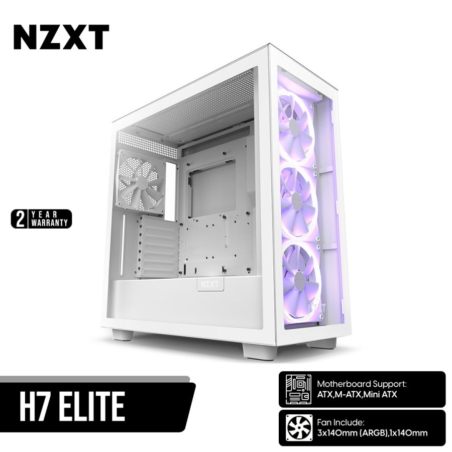 Jual NZXT H7 Elite Premium Mid-Tower ATX Case - Putih | Shopee Indonesia